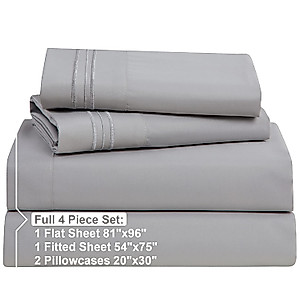 Nestl Full Size Sheet Sets - 4 Piece Full Size Sheets, Deep Pocket, Hotel Luxury, Extra Soft, Breathable and Cooling, Light Grey Bed Sheets for Full Size Mattress