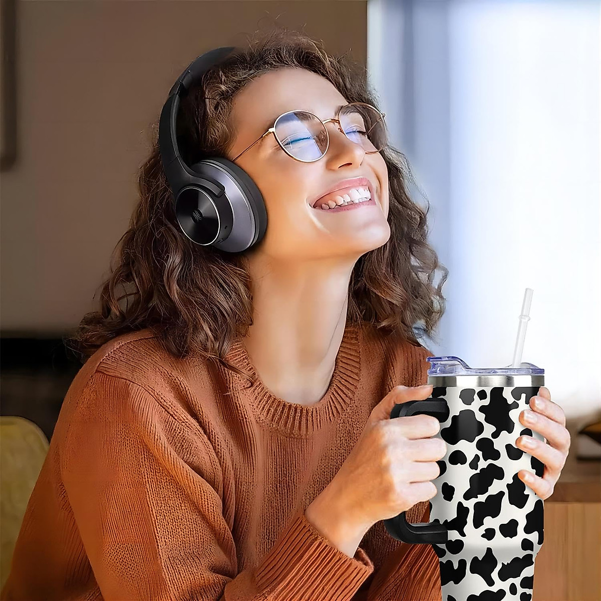 wxmbdzq 40 oz Cow Tumbler with Handle and Straw Lid,Leak Proof Travel Stainless Insulated Tumbler,Cup Holder Friendly,Perfect for Outdoor Travel Car and Sports