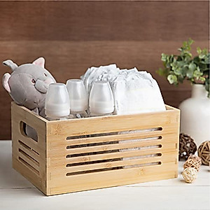 Natural Bamboo Wooden Storage Box – Rustic Farmhouse Look Wood Crate for Storage Decorative Closet, Cabinet and Shelf Basket Organizer with Built in Handles - Multi-Purpose Organizer (Small)