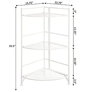 Convenience Concepts Xtra Storage 3 Tier Folding Metal Corner Shelf, White