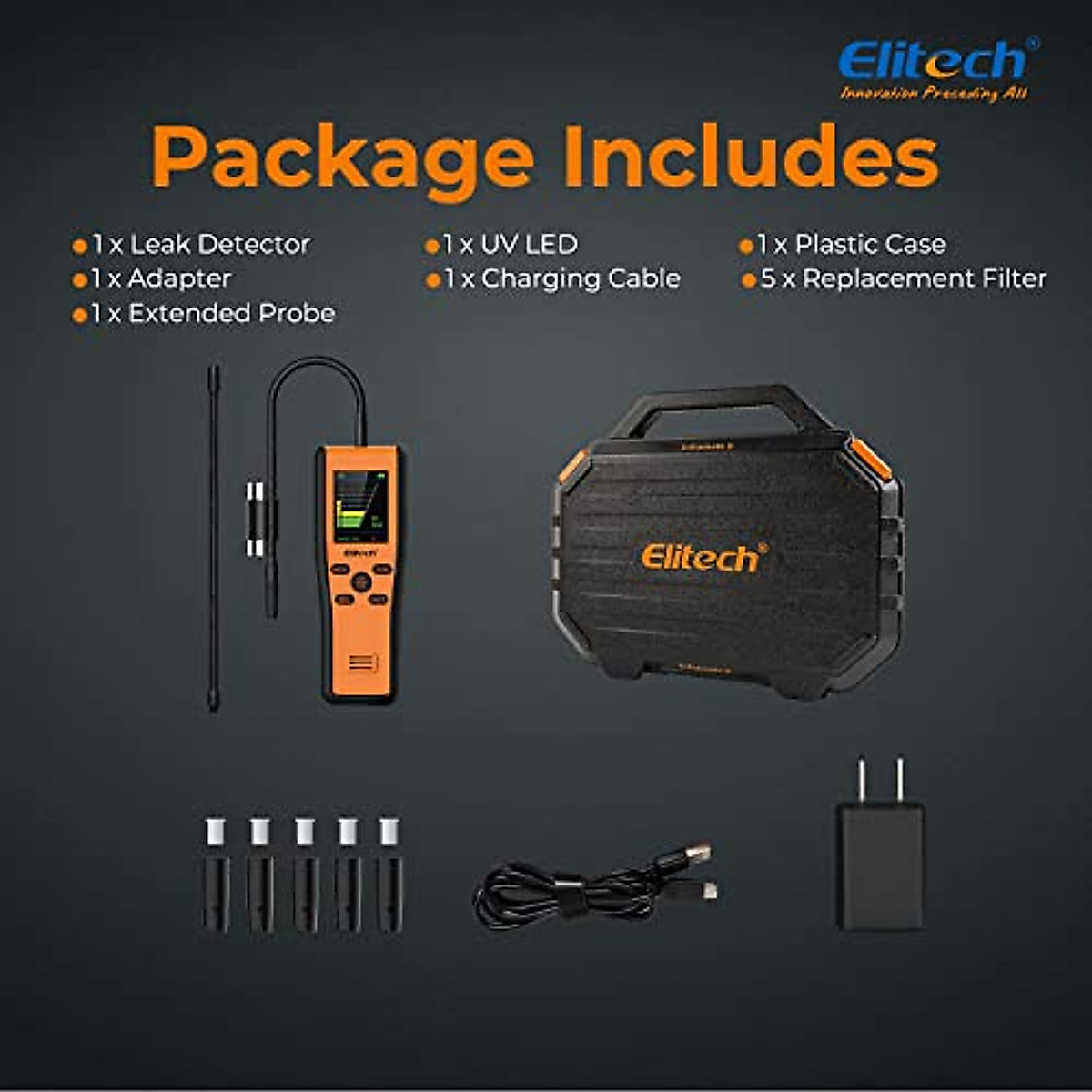 Elitech Refrigerant Leak Detector, Infrared & Heated Diode Sensors in 1 Unit, HVAC Halogen Gas Sniffer, Anti-interference, Reach SAE Standards, IR-200