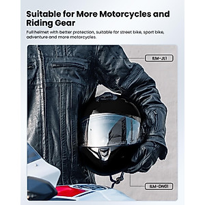 ILM Full Face Motorcycle Street Bike Helmet with Enlarged Air Vents, Free Replacement Visor for Men Women DOT Approved Model ST-06 (Matte Black, Large)