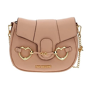 Love Moschino Pink Leather Crossbody Handbag with Heart Hardware