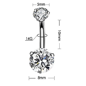 Changgaijewelry 14g Surgical Steel Belly Button Ring Navel Rings Double-Headed Round Cubic Zirconia Barbell Piercing (Clear)