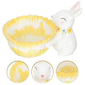 Didiseaon Easter Bunny Candy Bowl Ceramic Rabbit Bowl Snack Appetizer Nut Dish Candy Container Bunny Statue Figurine