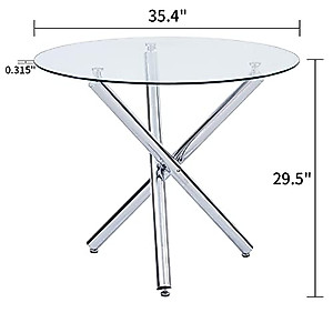 Modern Dining Table Set for 2 Person,3 Pieces Kitchen Dining Room Sets with Glass Round Table Top,Chrome Legs + 2 Grey with White Side,Faux Leather High Back Dining Room Chairs Set for Home Office