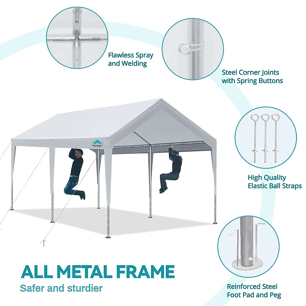 ADVANCE OUTDOOR 10x20 ft Carport Heavy Duty Car Canopy Garage Party Tent Outdoor Portable Boat Shelter, Adjustable Height from 9.5 ft to 11 ft, White