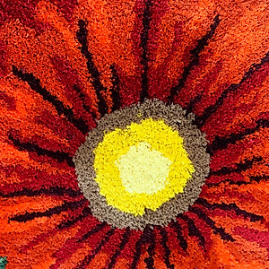 Abeigoi Sunflowers Rugs,Red Floral Thick Floor Carpet Handmade Absorbent Shaggy Rugs Sunflower Shaped Bath Rug for Bedroom Bathroom Shower/Doormat 27.5''x43.3''