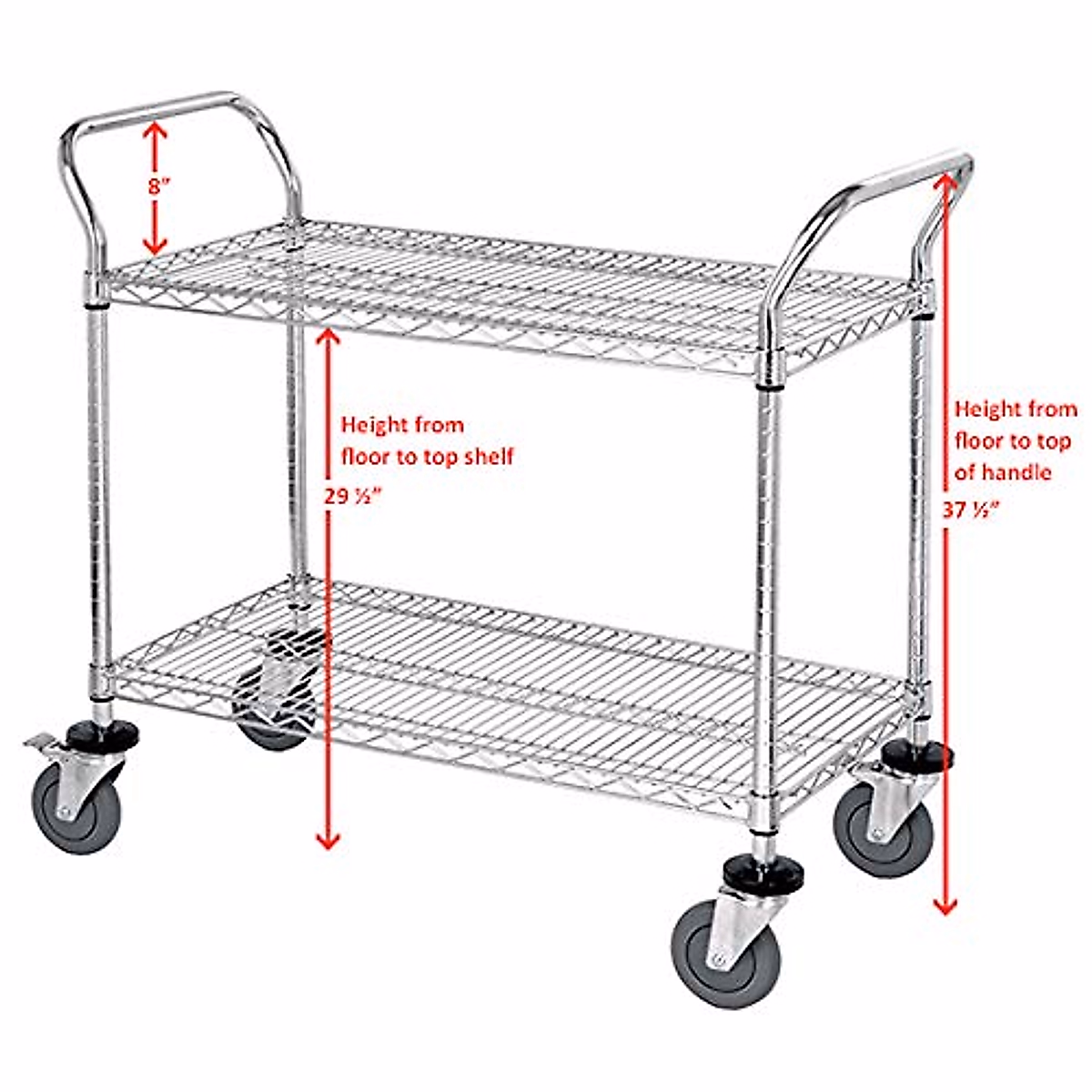 24" Deep x 48" Wide x 39" High 2 Tier Heavy Duty Chrome Wire Utility Cart