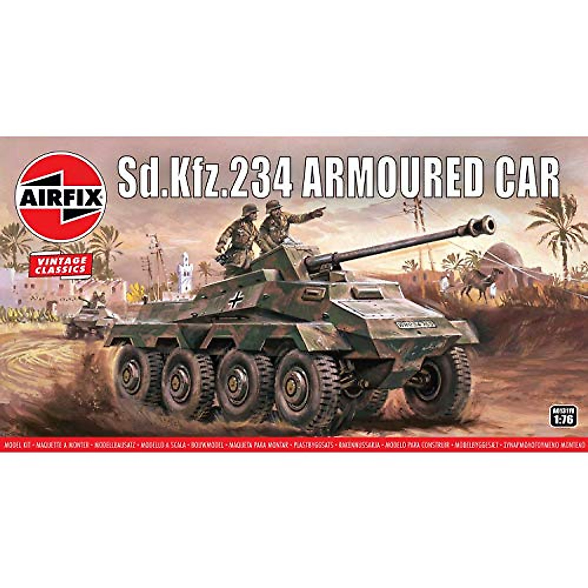 Airfix Vintage Classics Sd.Kfz.234 Armored Car 1:76 WWII Military Vehicle Plastic Model Kit A01311V