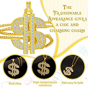Tatuo 2 Pieces Plated Chain for Men with Dollar Sign Pendant Necklace, Hip Hop Dollar Necklace (Gold,Trendy Style)