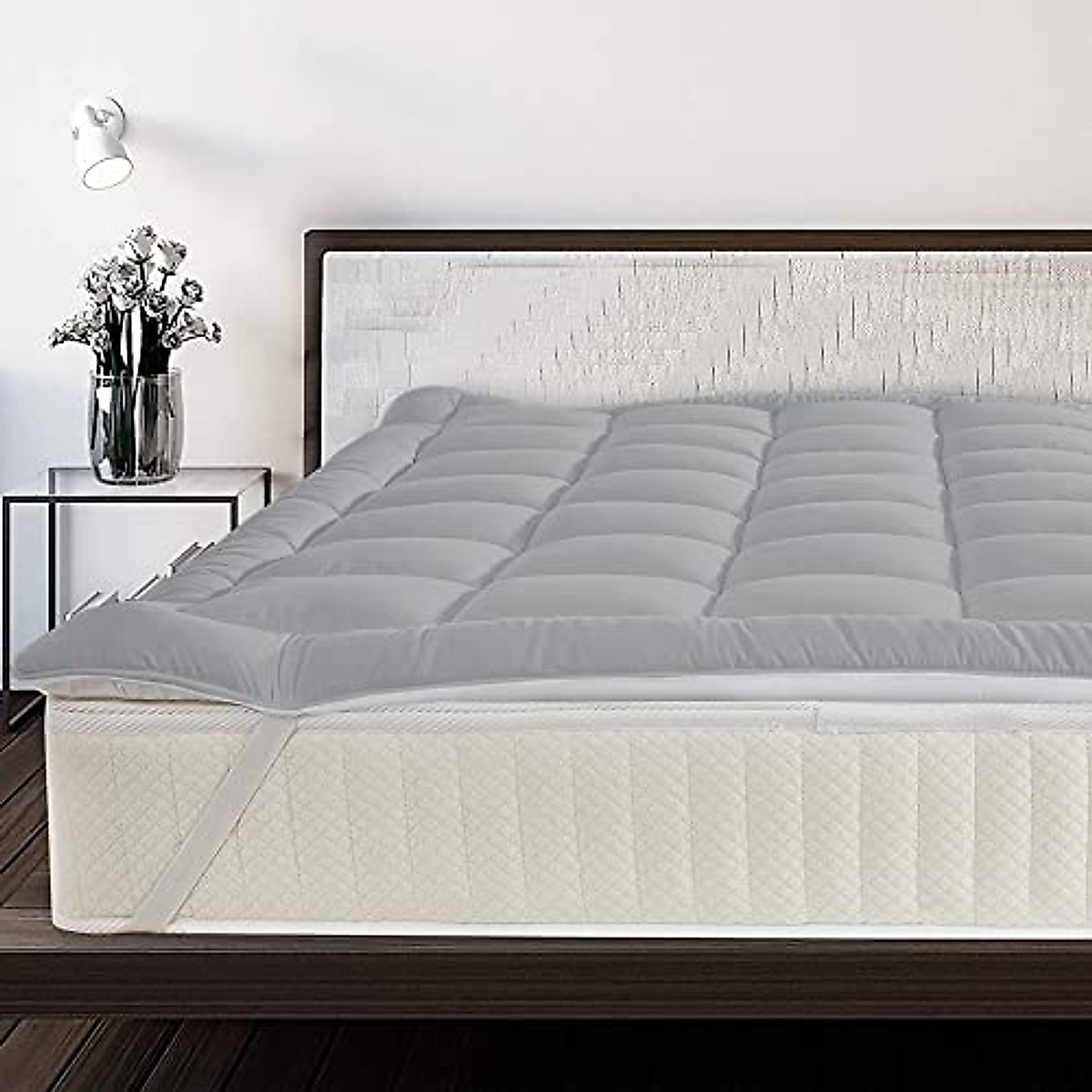 Pure Eco Mattress Topper Queen Size,Deep Pockets (8-22" Depth) Fits, 500TC Cotton Pad Cover, 1300 GSM Mattress Pads, Extra Thick Cooling Queen Size Bed Mattress Topper 60"x80" Inches Silver