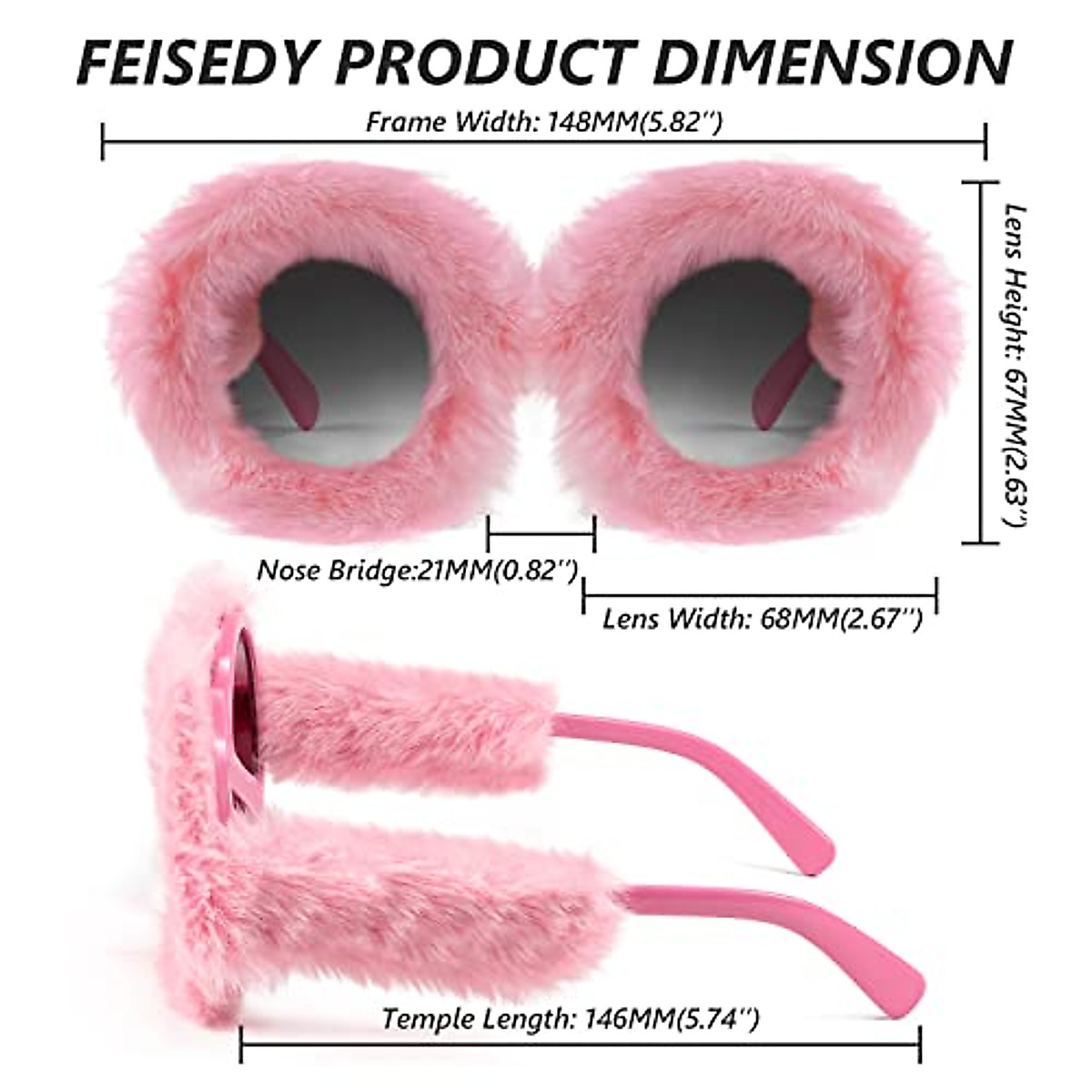 FEISEDY Women Plush Fuzzy Round Sunglasses Punk Soft Velvet Shades Ladies Handmade Party Cosplay Eyewear B2889