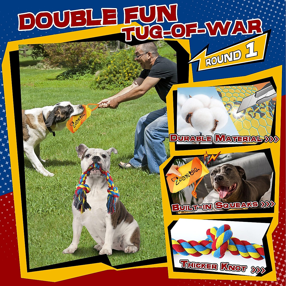 Zeaxuie 12 Pack Heavy Duty Various Dog Chew Toys Pack for Aggressive Chewers - Includes Large Rope Toys, Squeaky Toys & Indestructible Chew Bone for Medium, Large & X-Large Dogs (for Powerful Chewers)