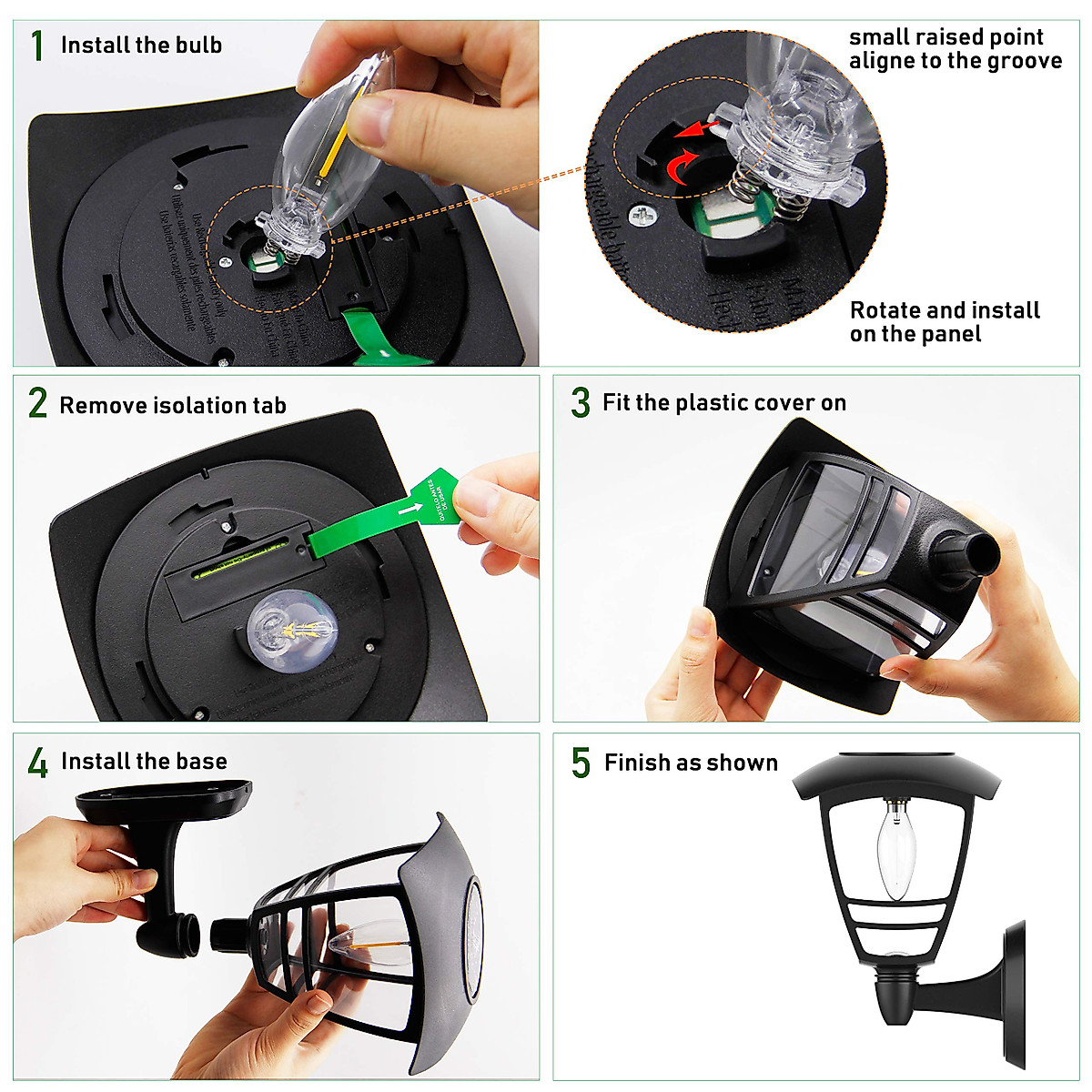 MAGGIFT 4 Pack Solar Powered Wall Lantern, Outdoor 10 Lumen LED Edison Bulb Warm White Solar Lights Wall Sconce with No Wiring Required, Fixture with Wall Mount Kit