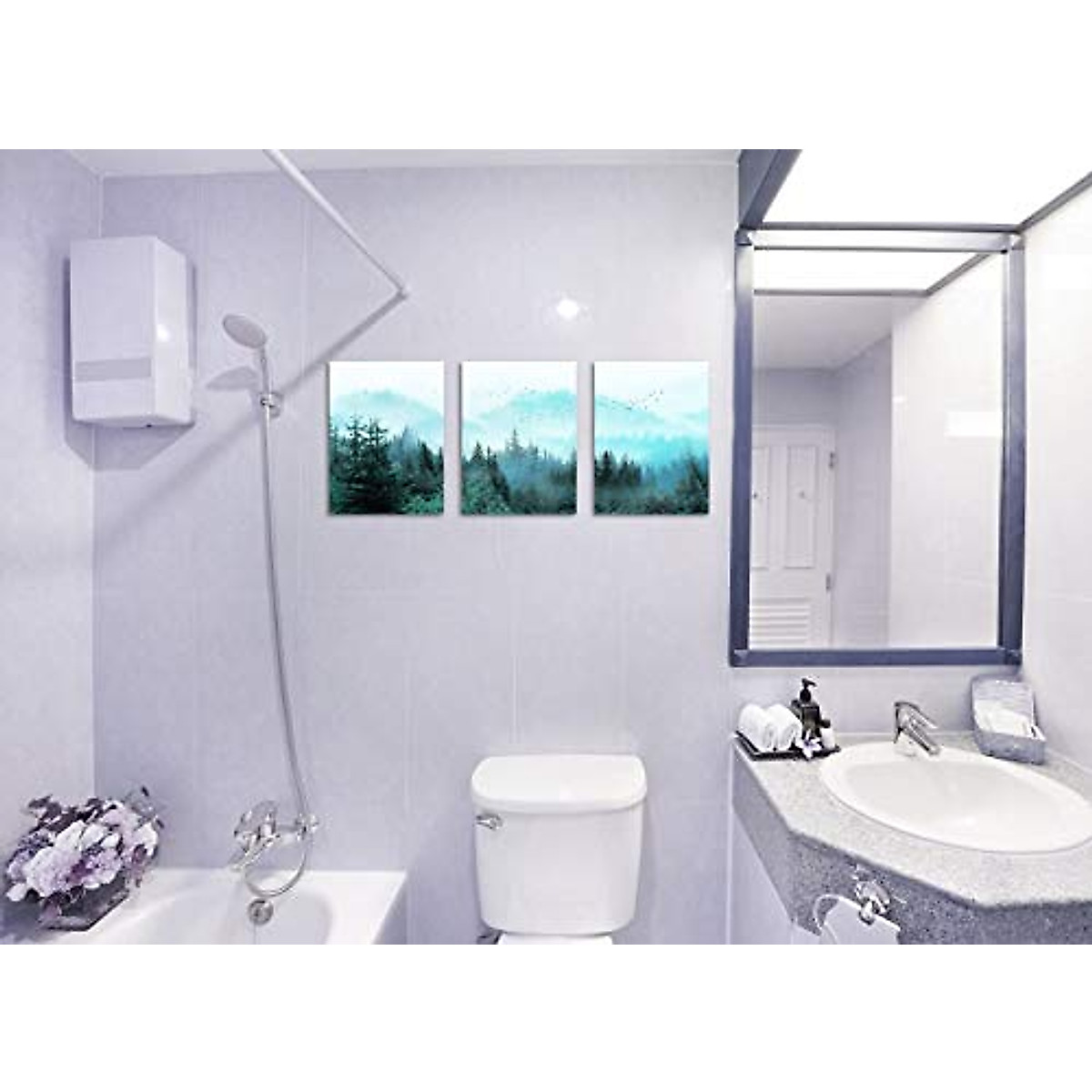 Mofutinpo Canvas Wall Art Fresh Fog Forest Modern Nature Wall Decor for Bedroom Bathroom Living Room Stretched and Framed Ready to Hang 12x16 Each Panel