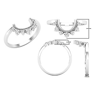 Dazzlingrock Collection 0.15 ctw Round White Diamond Ladies Guard Curved Wedding Band for Solitaire Ring, 14K White Gold, Size 8.5