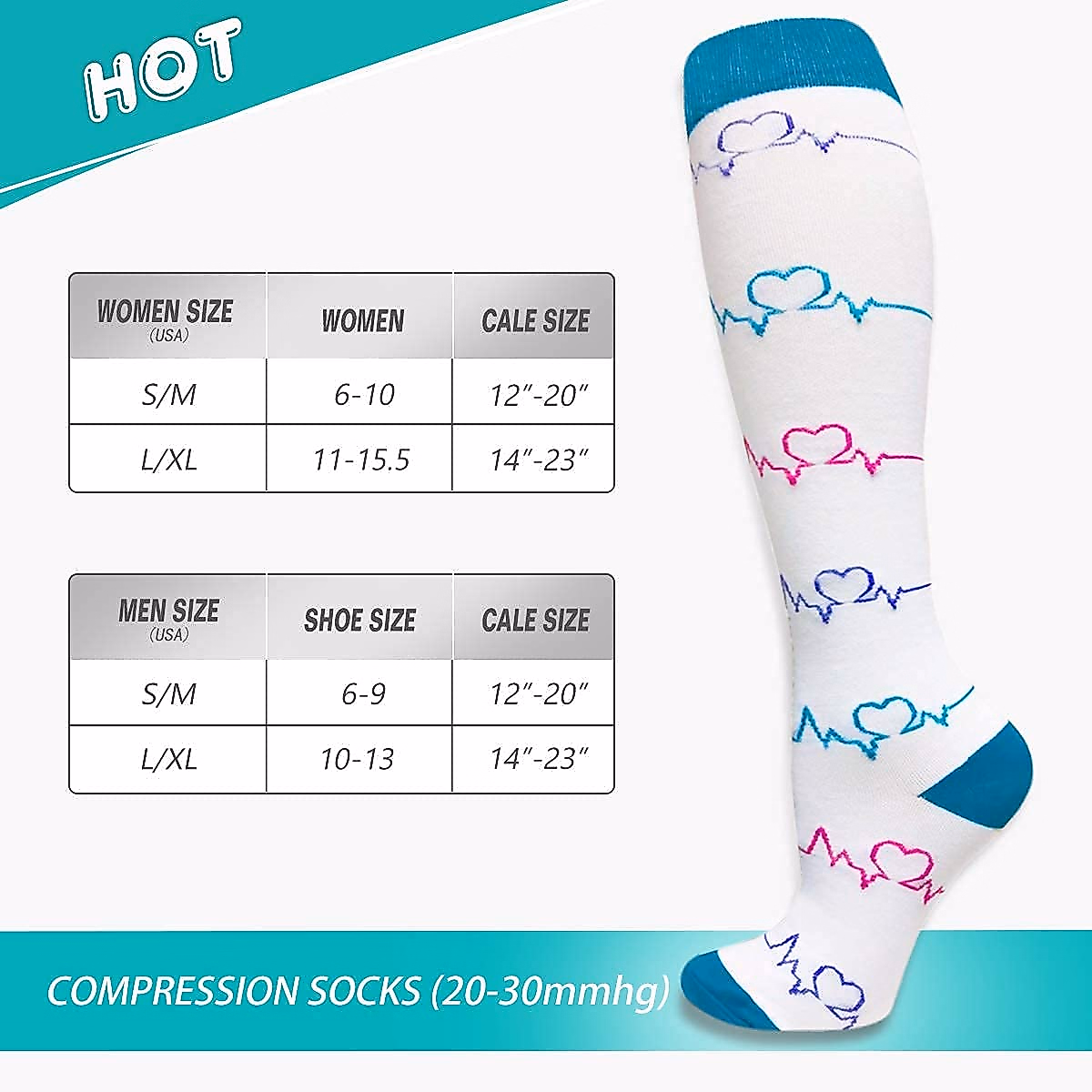 CTHH 5 Pairs Compression Socks for Women & Men Circulation Support Knee High Socks (01 Green/White/Blue/Sheep, Small-Medium)