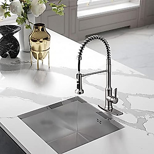 Kitchen Faucet with Pull Down Sprayer Spring Brushed Nickel Commercial Single Handle Gooseneck Stainless Steel Pull Out Kitchen Sink Faucet Wasserrhythm