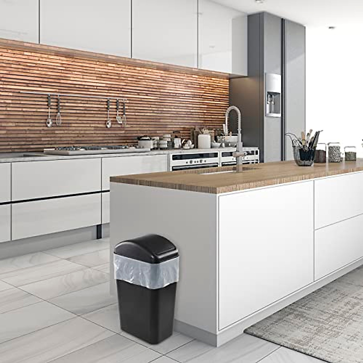 Rinboat Black 3.5 Gallon Swing Top Garbage Can, Plastic Swing Lid Trash Can