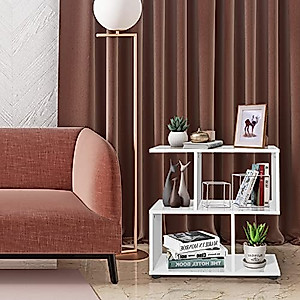 Giantex 3-Tier Geometric Bookshelf, 24’’ Tall Wood S-Shaped Display Shelves with Thick Foot Pads, Freestanding Open Shelves Nightstand, Floor Standing Display Shelf Bookcase