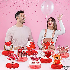 Big, Valentines Day Table Decorations - Pack of 9 | Red, Pink Valentine Honeycomb Decorations | Valentines Day Decor | Valentines Day Centerpiece Decorations | Valentines Day Decorations for the Home