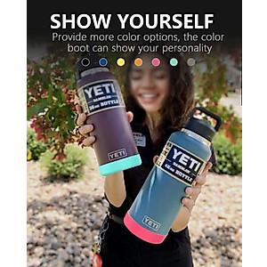 ALIENSX Protective Bottom Boot for YETI Rambler 18oz/12oz and Yeti Yonder 25oz Water Bottles, Anti-Slip Silicone Sleeve Cover, Travel Pet Bowl for Dog Cat Food Feeding, BPA Free (12/18oz, Pink)