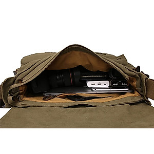 Sechunk Vintage Military Leather Canvas Laptop Bag Messenger Bags Medium （Army Green）