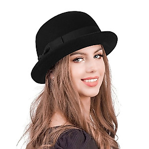 CXQRR Black Bowler Derby Hat Short Rolled Brim Fedora Hat for Men and Women