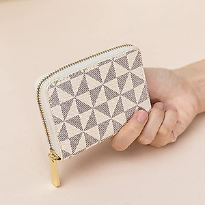 Veki Women's Credit Card Holder, RFID Leather Zipper Wallet, Small Zipper Card Case for Men and Women (White)