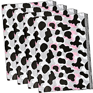 100 Sheets 20 x 14 Inch Pink Cow Girl Tissue Paper for Gift Bags, Pink Black Cow Print Gift Wrap Tissue Paper for Birthday, Baby Shower, Cow Theme Western Party DIY Craft