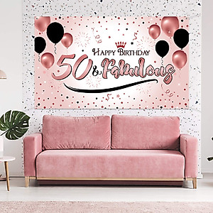 50th Birthday Black Rose Party Decoration, Extra Large Fabric Black Rose Sign Poster for 50th Anniversary Photo Booth Backdrop Background Banner, 50th Birthday Party Supplies (Style A)