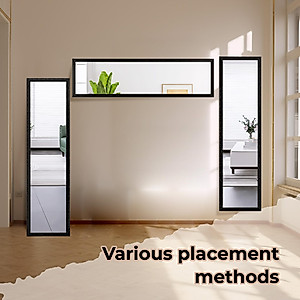 LFT HUIMEI2Y Door Mirror Full Length, Wall-Mounted Mirror Rectangle Tall with Engraving Frame for Bedroom, Living Room, Dressing Room, Black 50" x14"