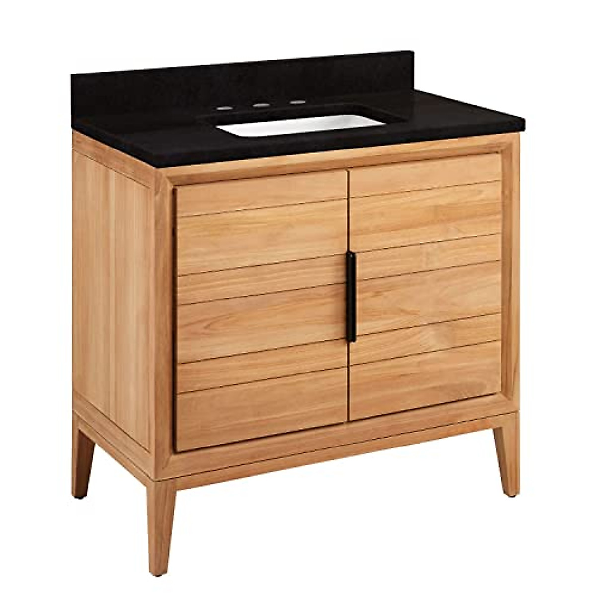 Signature Hardware 950706-36-RUMB-8 Aliso 36" Free Standing Single Basin Vanity Set with Teak Cabinet, Granite Vanity Top, and Rectangular Porcelain Undermount Sink