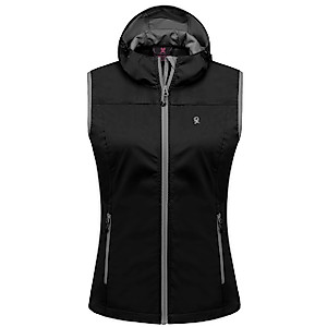 Little Donkey Andy Women's Lightweight Softshell Vest, Hooded Windproof Sleeveless Jacket for Golf Travel Hiking Running Black L