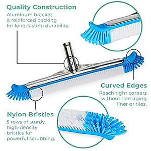 Greenco Pool Brush Head Heavy Duty Aluminum Extra Wide 20" Pool Floor & Wall Cleaning Brush w/Curved Ends for Better Corner Cleaning & Protects Accidental Tears in Pool Liner, EZ Clip Pole Attachment