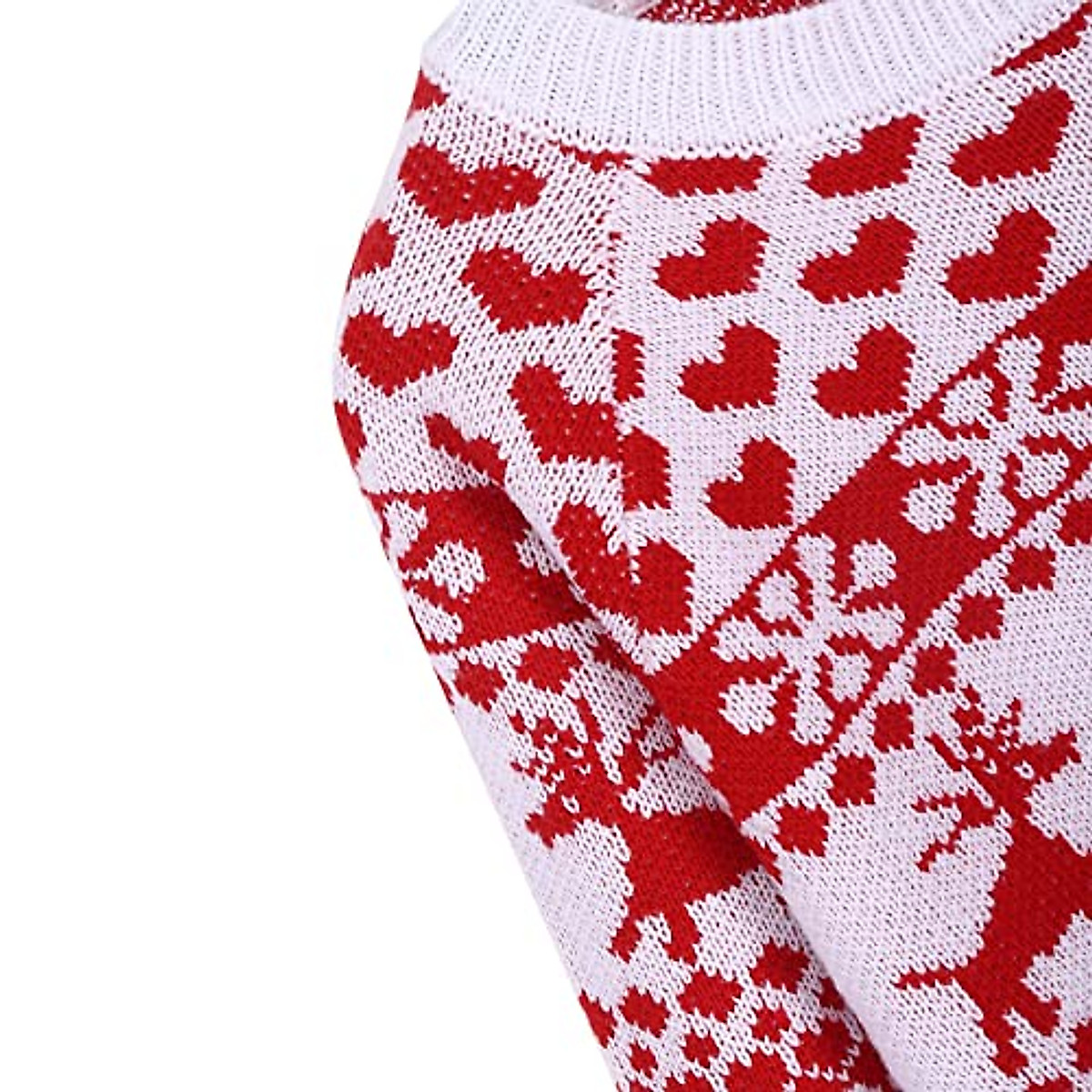 ZAFUL Women's Christmas Reindeer Xmas Snowflake Patterns Knitted Sweater Long Sleeve Elk Floral Printed Pullover White