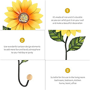 YARNOW Wall Hooks Wall Mounted Art Flower Hook Vintage Metal Sunflower Hooks Keys Aprons Kitchen Wall Hangers for Hanging Coat Hat Key Towel Vintage Hanger Yellow