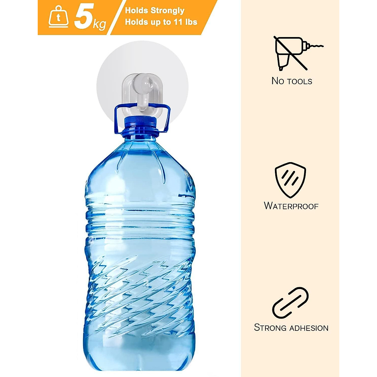 Uten Adhesive Hooks for Hanging 10 Pack, Heavy Duty Wall Hooks 11 lbs, Self Adhesive Waterproof Sticky Robe Towel Transparent Hooks for Home, Bathroom, Kitchen, Outdoor