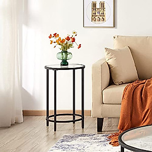 Yaheetech End Table,Round Side Table,Small Coffee Accent Table Nightstand Modern Style w/Glass Top & Metal Frame for Living Room, Balcony, Bedroom, Porch, Small Space,Black