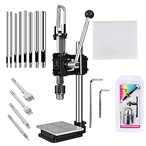 Leather Hole Puncher Hand Punching Machine Manual Press Puncher Punch Tools for DIY Leather Craft Punching Holes (with Chuck, PP Plate and Aluminum Plate) (Style D)
