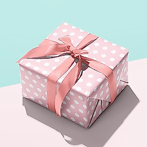 LDGOOAEL Mini Short Small Wrapping Paper Roll - Reversible Design (17" X 32.8 Feet) - Baby Pink Polka dots/Baby Pink for holiday, Christmas, Birthday, Wedding, Baby Shower