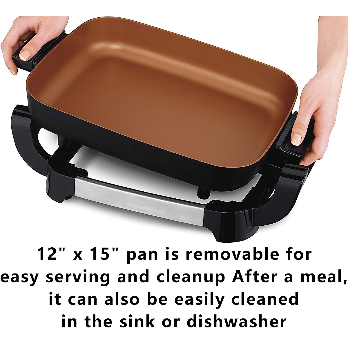 12x15" Nonstick Ceramic Electric Skillet - with Removable Pan, Adjustable Temperature, Reversible Design