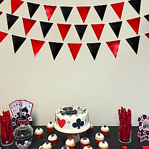 Red Black Party Decoration Metallic Fabric Triangle Pennant Banner Flag Bunting Garland for Graduation Halloween Birthday Wedding Bachelorette Anniversary Las Vegas Casino Poker Pirate Party Supplies