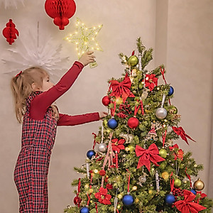 AUMAYCO Gold Christmas Tree Topper Star with Warm White LED Lights and Pearl Beads, 20 LED Lights Star Tree Topper for Christmas Tree Decorations and Xmas Holiday Seasonal Décor, Battery Required