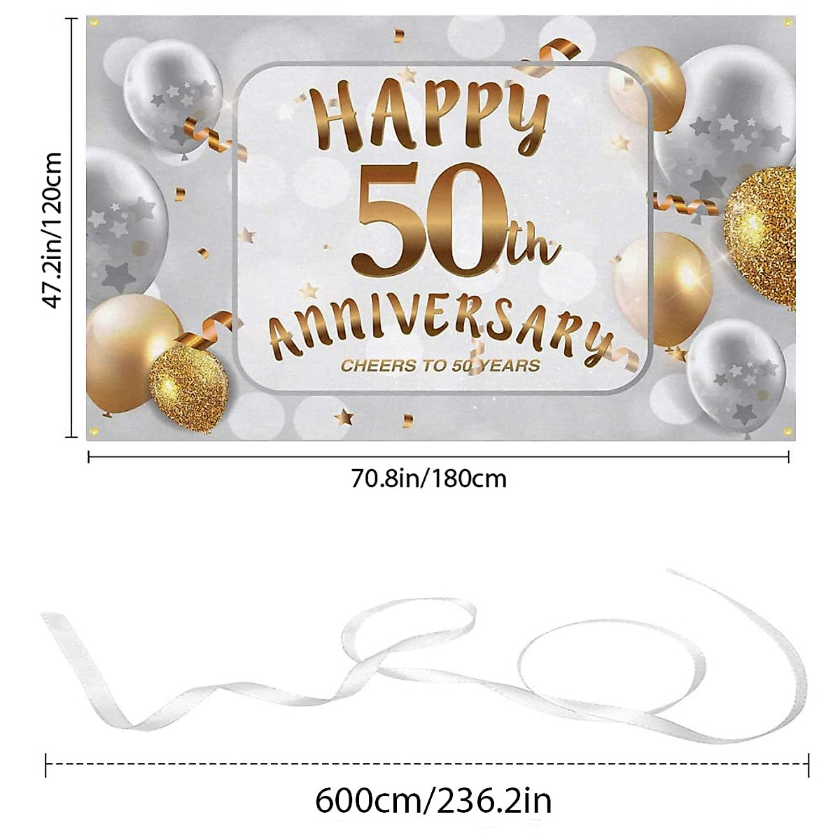 50th Happy Anniversary Decorations Large White Gold Sign Poster for 50th Anniversary Backdrop Banner Cheers To 50 Years Anniversary Party Decorations Supplies for Parents