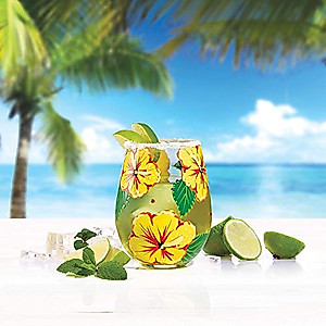 Enesco Designs by Lolita Hibiscus Hand-Painted Artisan Stemless Wine Glass, 1 Count (Pack of 1), Multicolor
