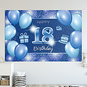 Happy 17th Birthday Backdrop Banner Decor Blue – Dot Glitter Sparkle 17 Years Old Birthday party Theme Decorations for Boys Girls Supplies