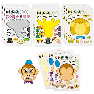 Kicko Make-A-Zoo Animal Sticker Sheets - 24 Pack - for Kids, Arts, Parties, Birthdays, Party Favors, Crafts, School, Daycare, Etc.
