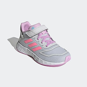 adidas Duramo 10 Running Shoe, Dash Grey/Beam Pink/Bliss Lilac (Cross Strap), 2 US Unisex Little Kid
